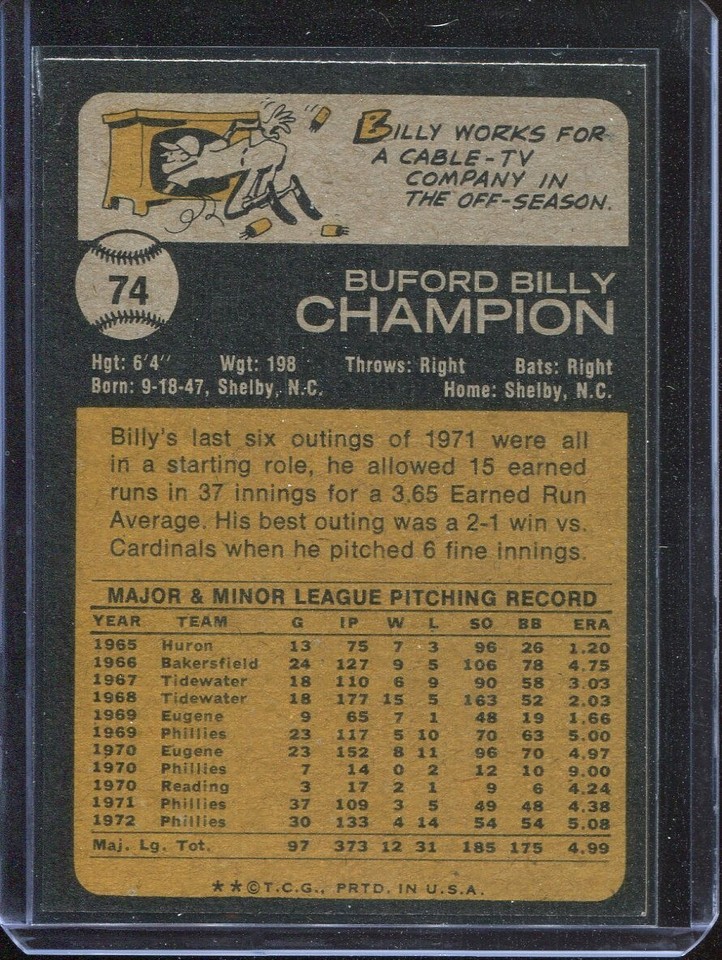 1973 Topps Baseball # 74 Billy Champion (NM-MT) Near Mint to Mint | eBay