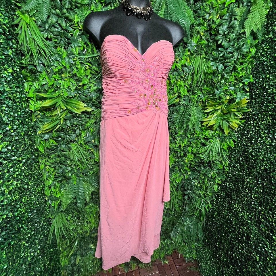 MAY QUEEN Dress Women 20 Pink Strapless Beaded Pleated Gown Formal ...