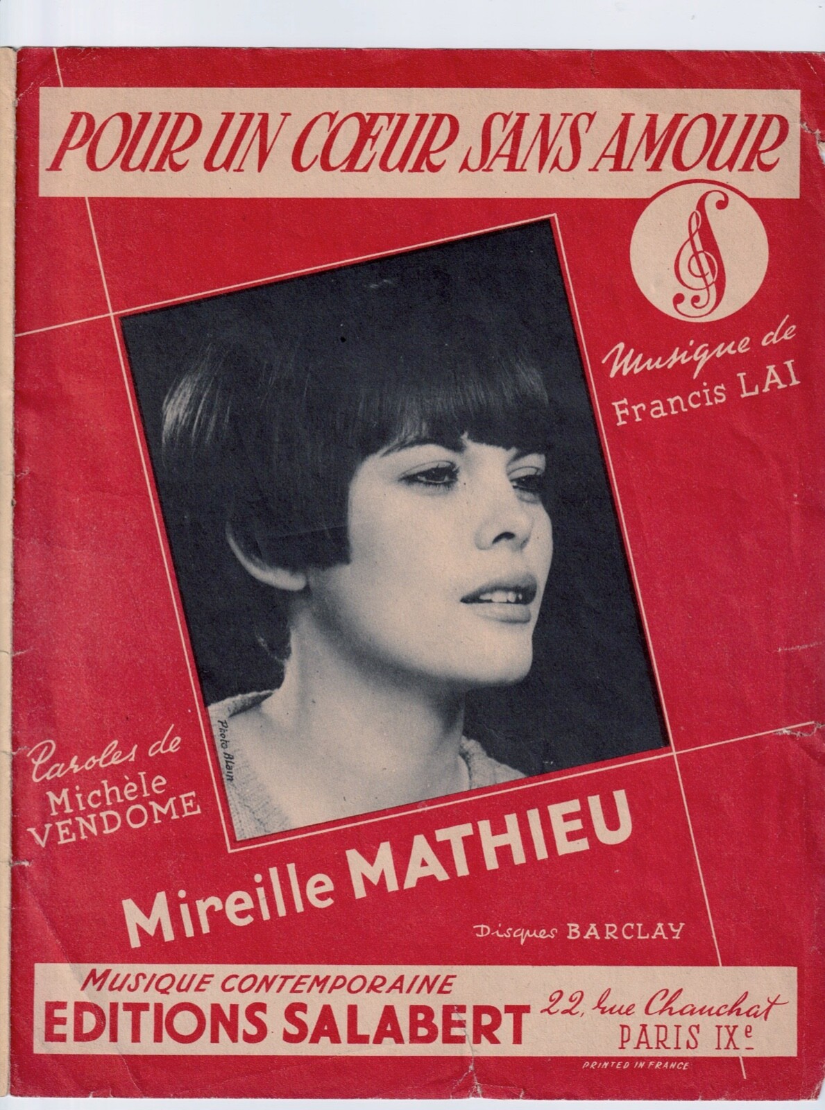 MIREILLE MATHIEU PARTITION POUR UN COEUR SANS AMOUR FRANCIS LAI VENDÔME ...
