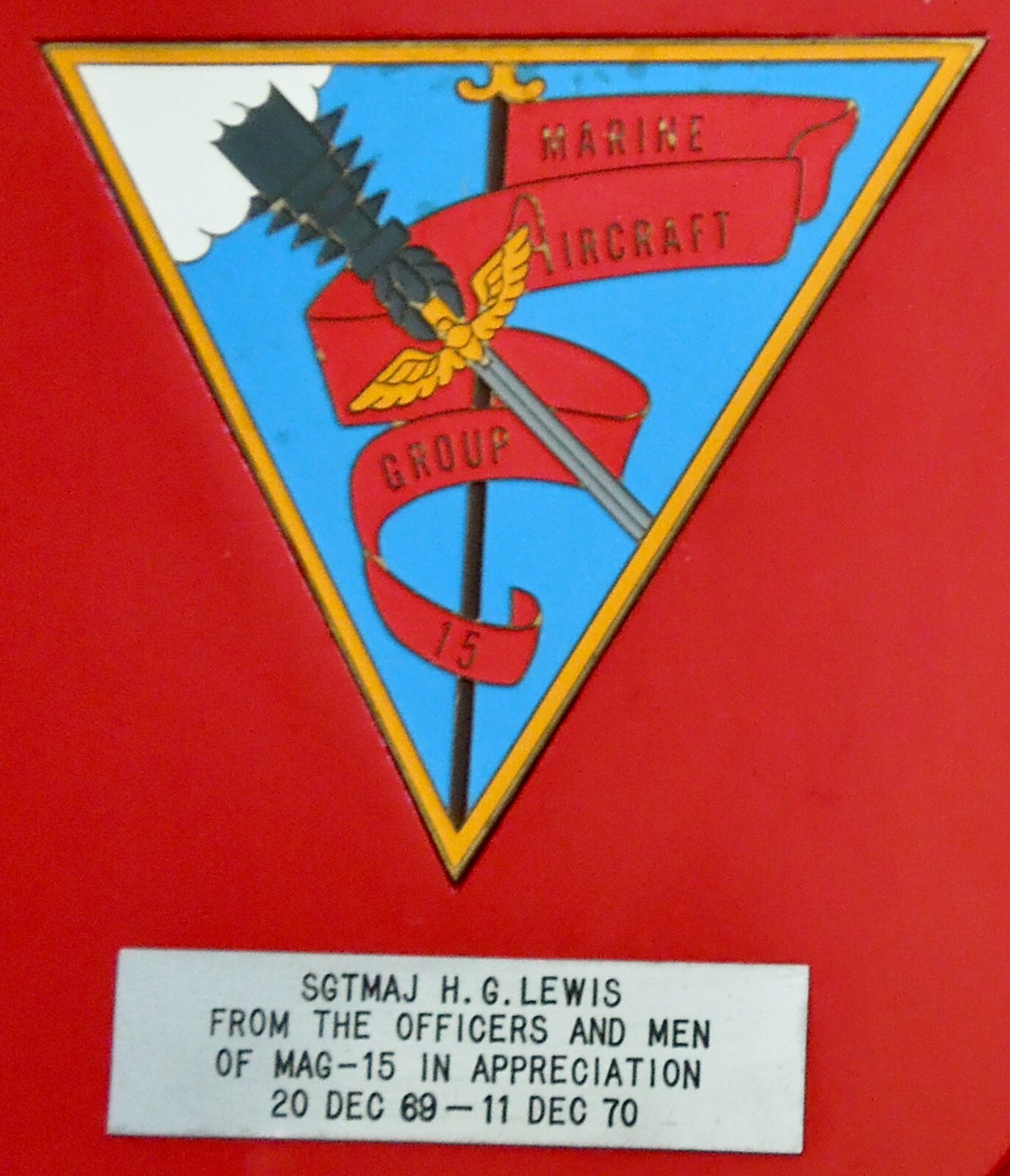 1970 USMC Marine Aircraft Group 15 Enameled Brass Insignia Plaque on ...