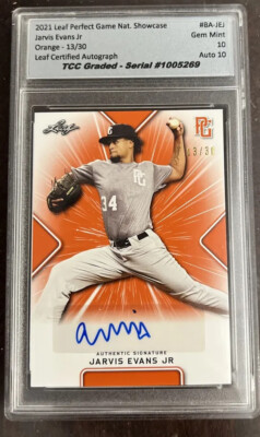 2021 Leaf Perfect Game Jarvis Evans Jr Orange Auto TCC Graded Gem Mint ...