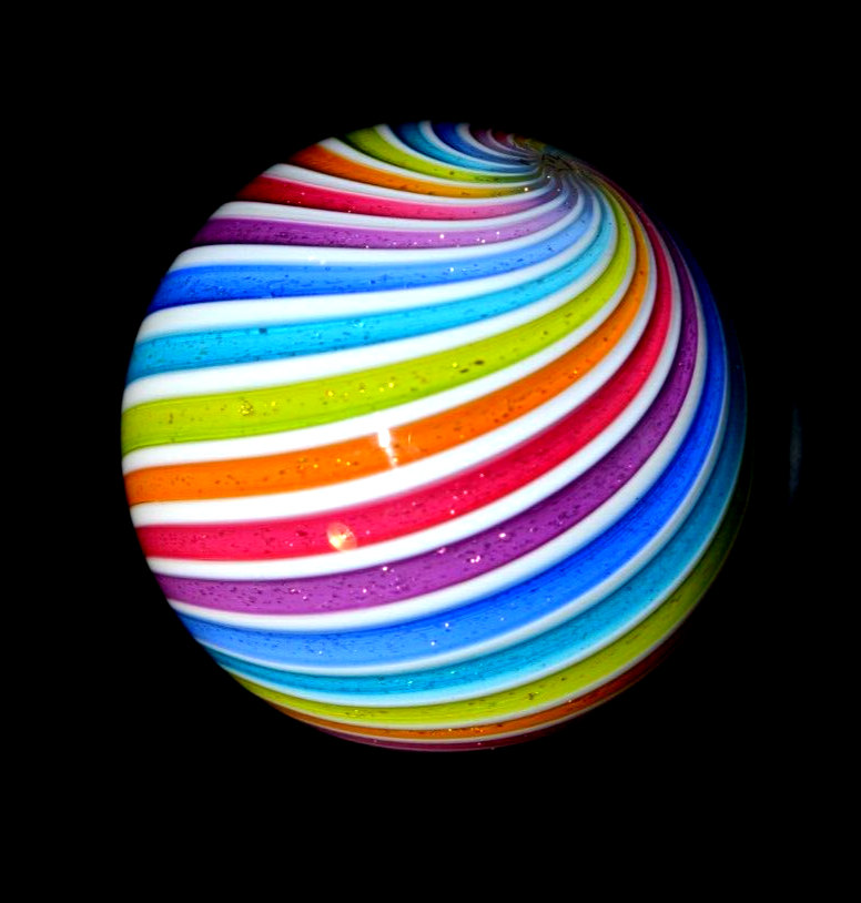 HOT HOUSE GLASS MARBLE/1.473"-DICHROIC RAINBOW JOSEPH'S COAT-MAGENTA ...