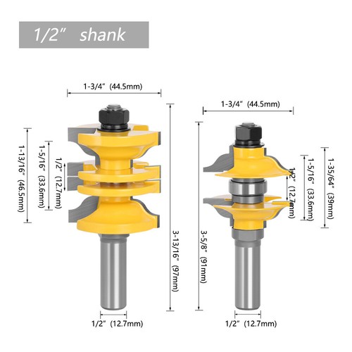 12mm 1/2 Shank Ogee Entry Door Rail&Stile Joint Router Bits Set Tongue ...