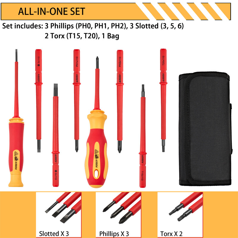 10-in-1 Electrician Insulated Screwdriver Set Magnetic Tip Slotted ...
