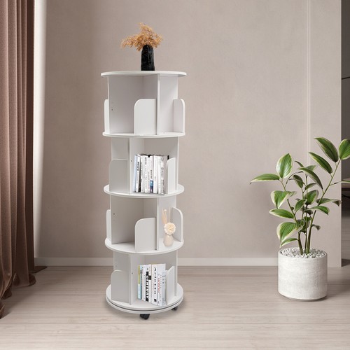 4 Tier Rotating Bookshelf Tower Spinning Bookcase Lazy Round Corner ...