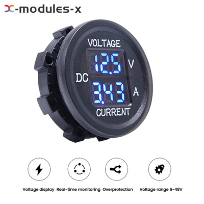 12-24V Dual Voltage Round LED Panel Digital Voltmeter Ammeter ...