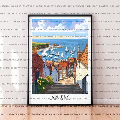 Whitby Harbour View Unframed Illustration Art Coastal Poster Wall ...