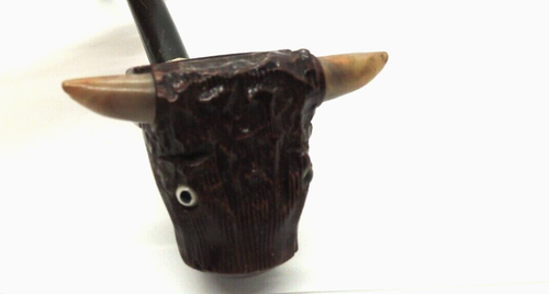 Carved Bull Head with Horns Smoking Pipe Long Stem Detailed Vintage | eBay