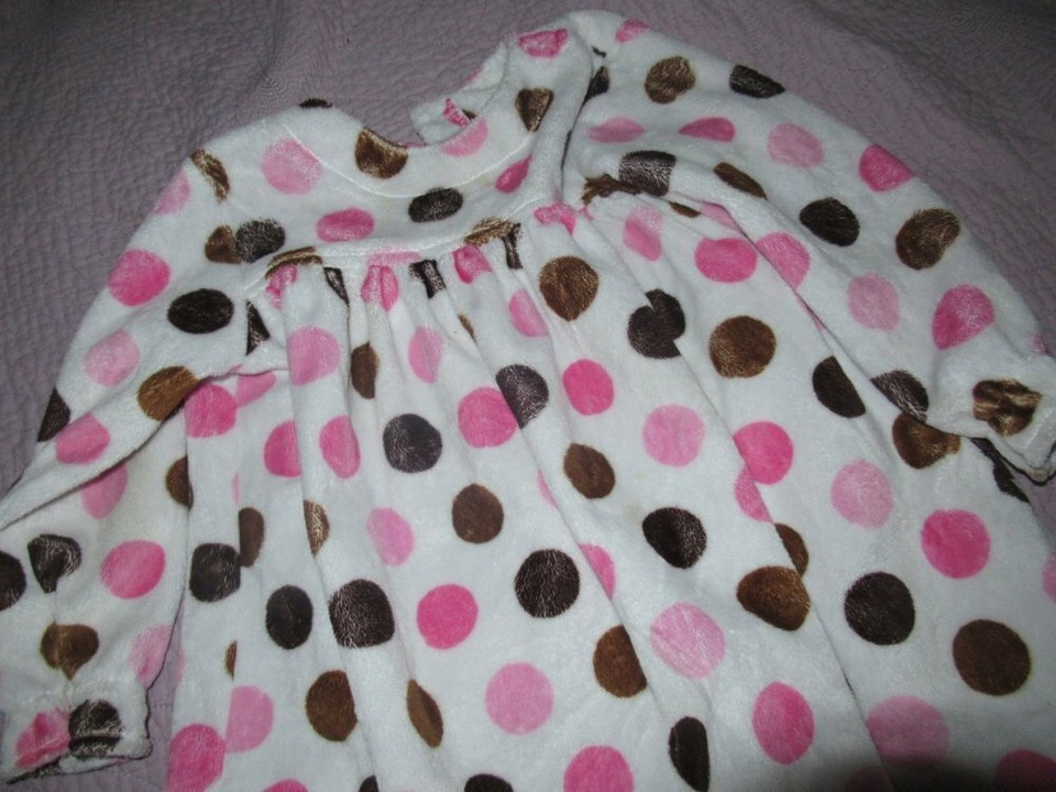 euc Chez Ami brown and pink polkadot minky dress girls 2T free ship USA ...