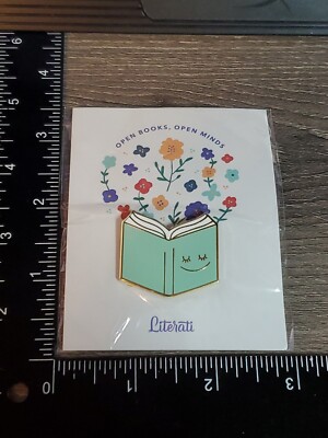 Literati Book Smiling Enamel Lapel Pin Open Books Open Minds Reading ...
