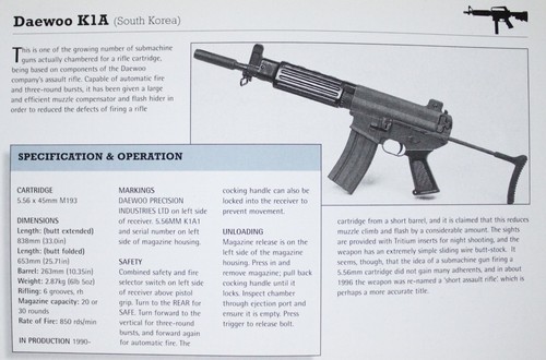 Daewoo K1A Submachine Gun Picture Out of Print Spec Sheet Article ...