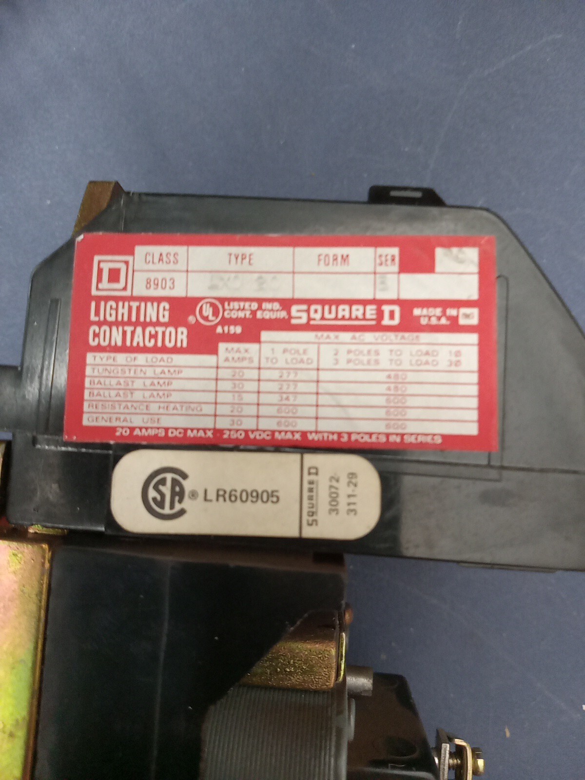 Square D 8903-LXO-20, 20 Amp, 600 VAC, 2 Pole Lighting Contactor ...