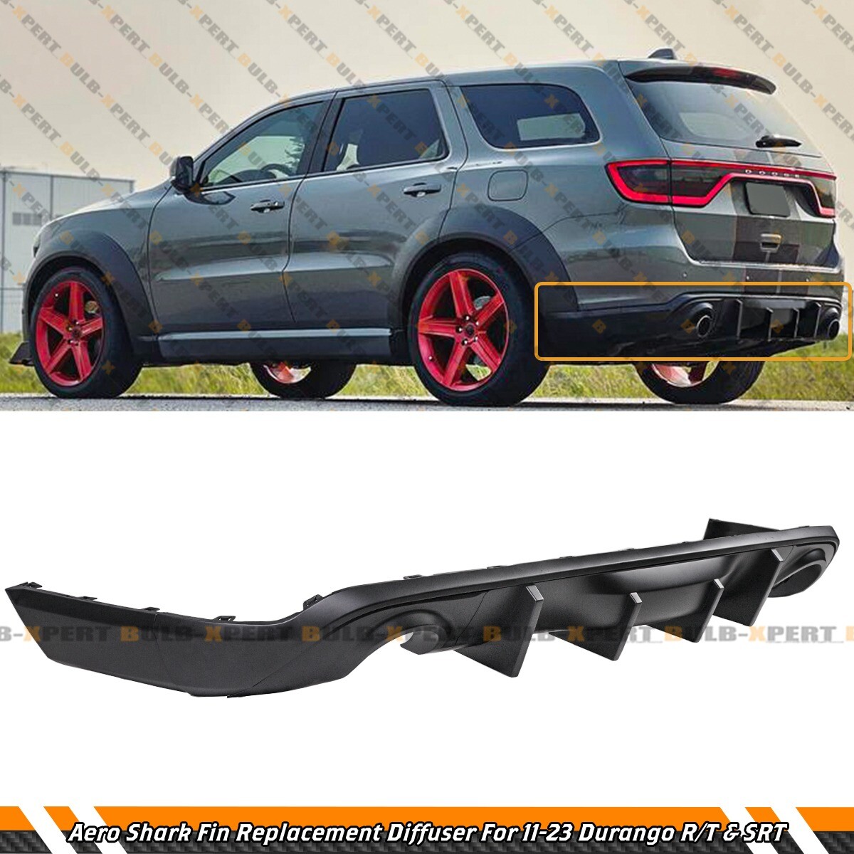V2 MATT BLACK SHARK FIN REAR BUMPER DIFFUSER FOR 2011-2024 DODGE ...