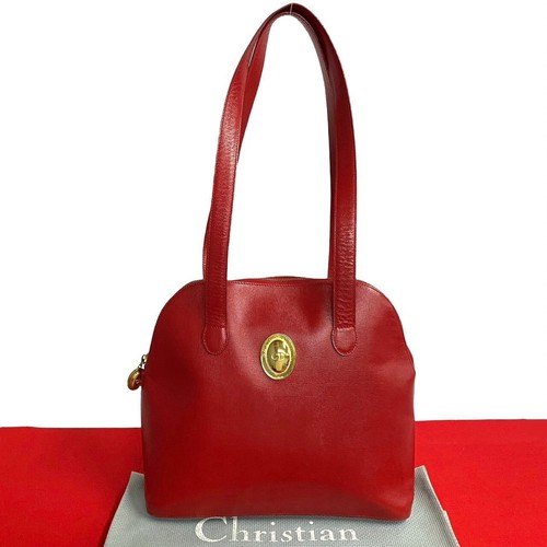 Christian Dior CD Logo Leather Semi Shoulder Bag Mini Tote Red Zip | eBay