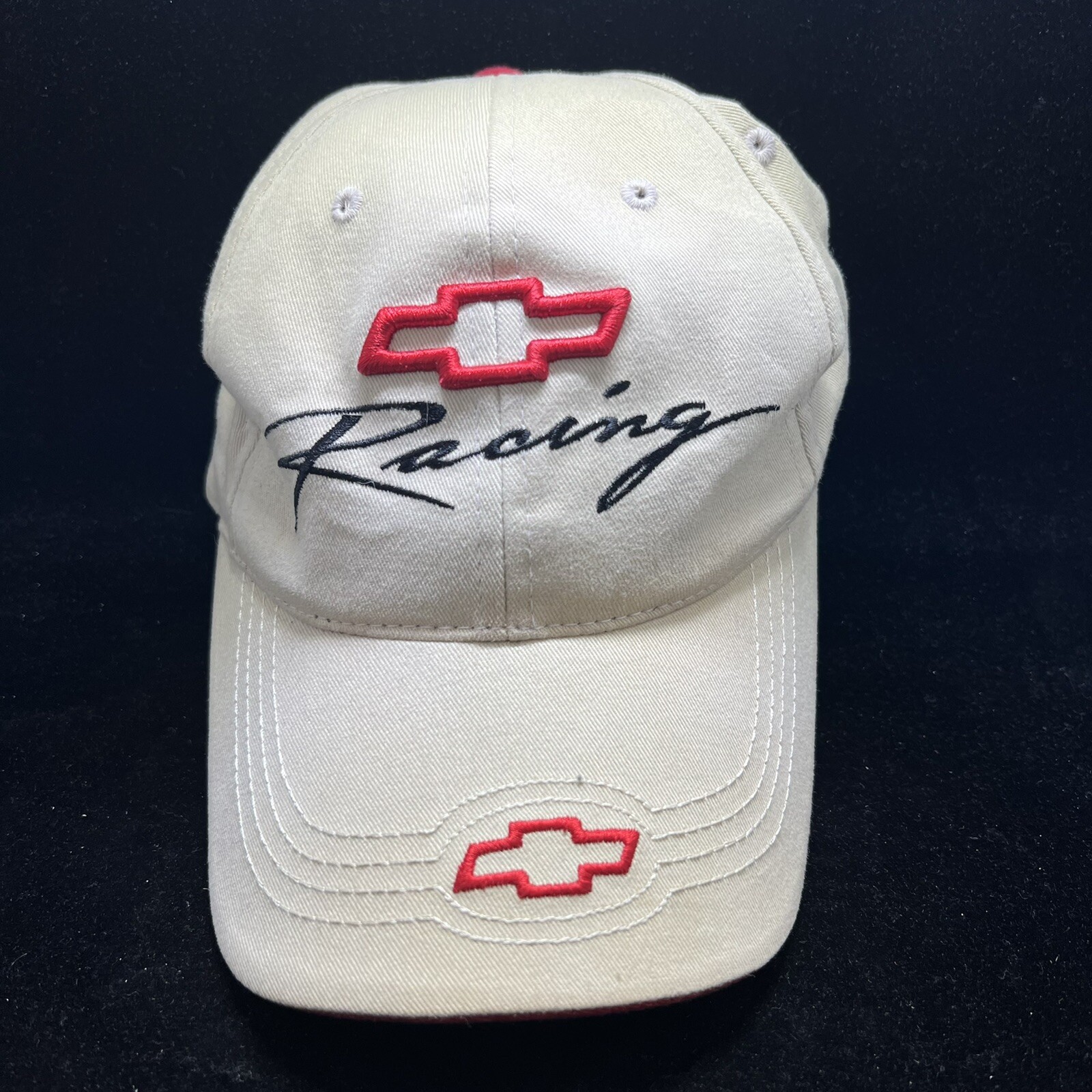 Chevrolet Chevy Bow Tie Racing Cap Hat Nascar Tan & R… - Gem