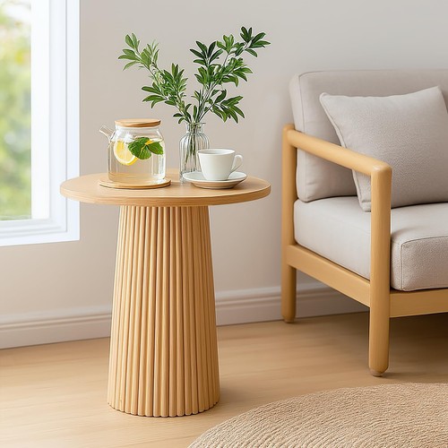 Fluted Round Side Table, Small Rattan Boho Accent End Tables Modern ...
