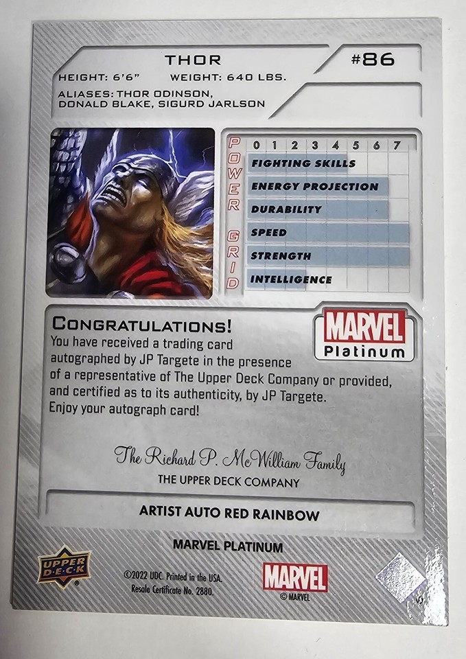 2023 Upper Deck Marvel Platinum Thor #86 Artist Red Rainbow JP Targete | eBay