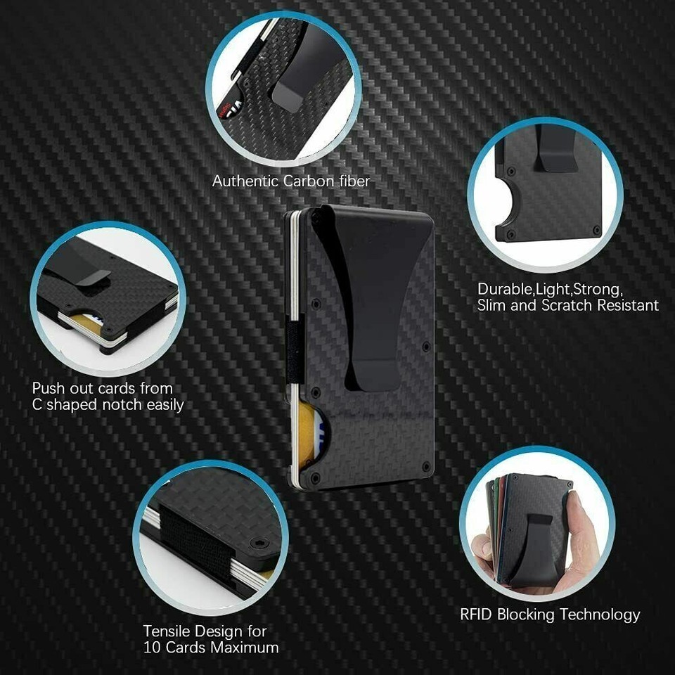 Men's RFID Blocking Slim Money Clip Wallet Card ID Holder Thin Carbon ...