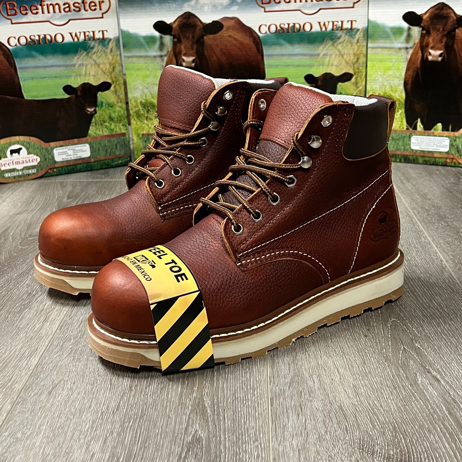 MENS WORK BOOTS STEEL TOE BEEF MASTER DUAL SOLE OIL RESISTANT FULL ...
