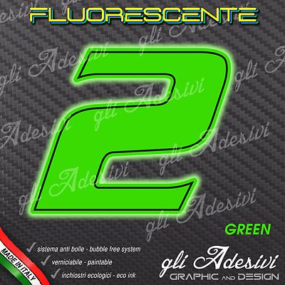 Sticker Number 2 Motorcycle Car Cross Race Fluorescent Green 5 cm | eBay