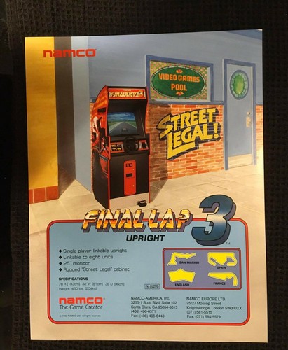 RARE VINTAGE ARCADE MACHINE FLYER – FINAL LAP 3 – GAME, NAMCO 1992. | eBay