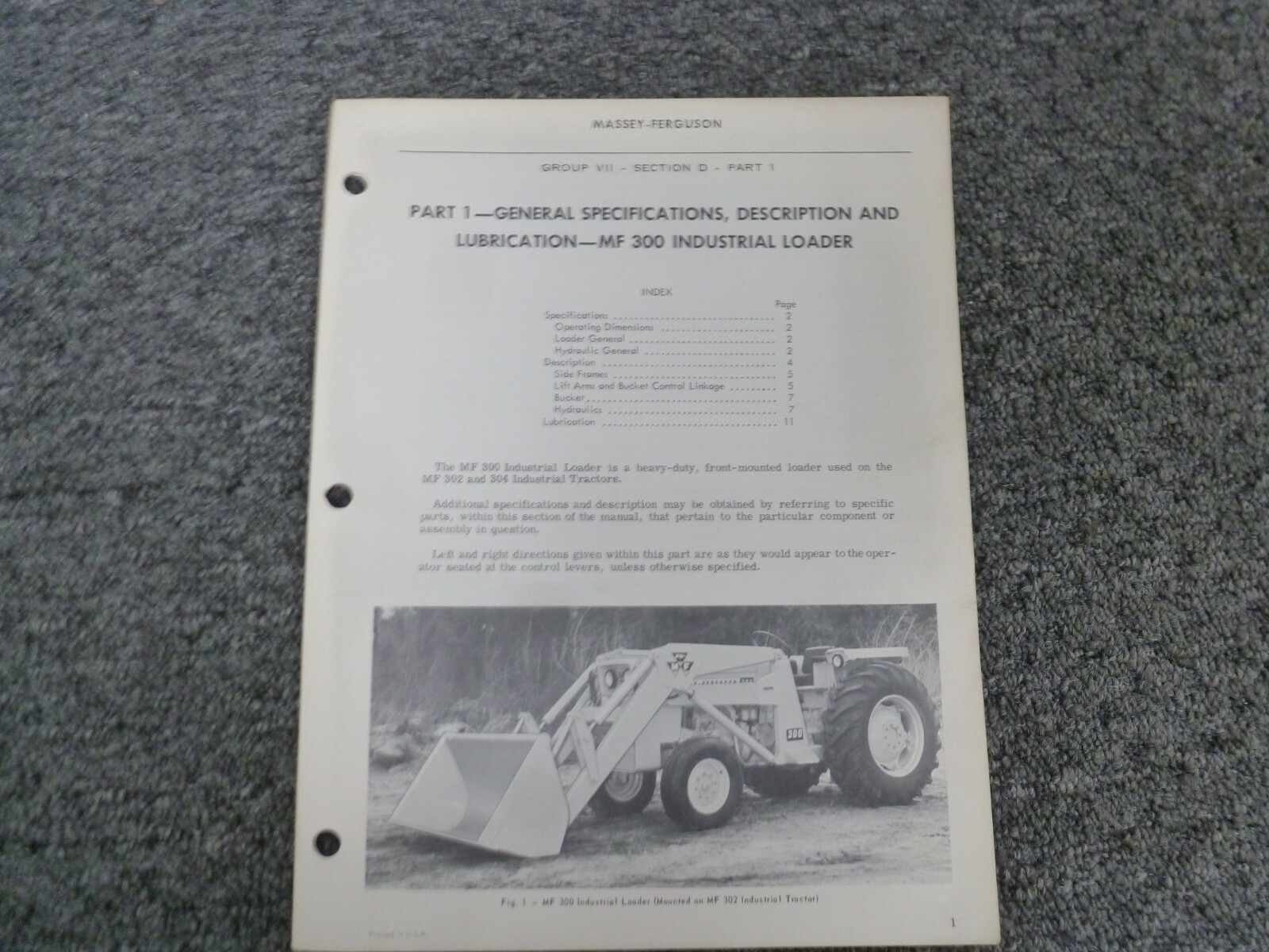 Massey Ferguson MF 300 Industrial Loader Specifications & Lubrication ...