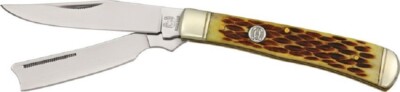Rough Rider Jigged Amber Bone Razor Trapper Folding Pocket Knife - NEW ...