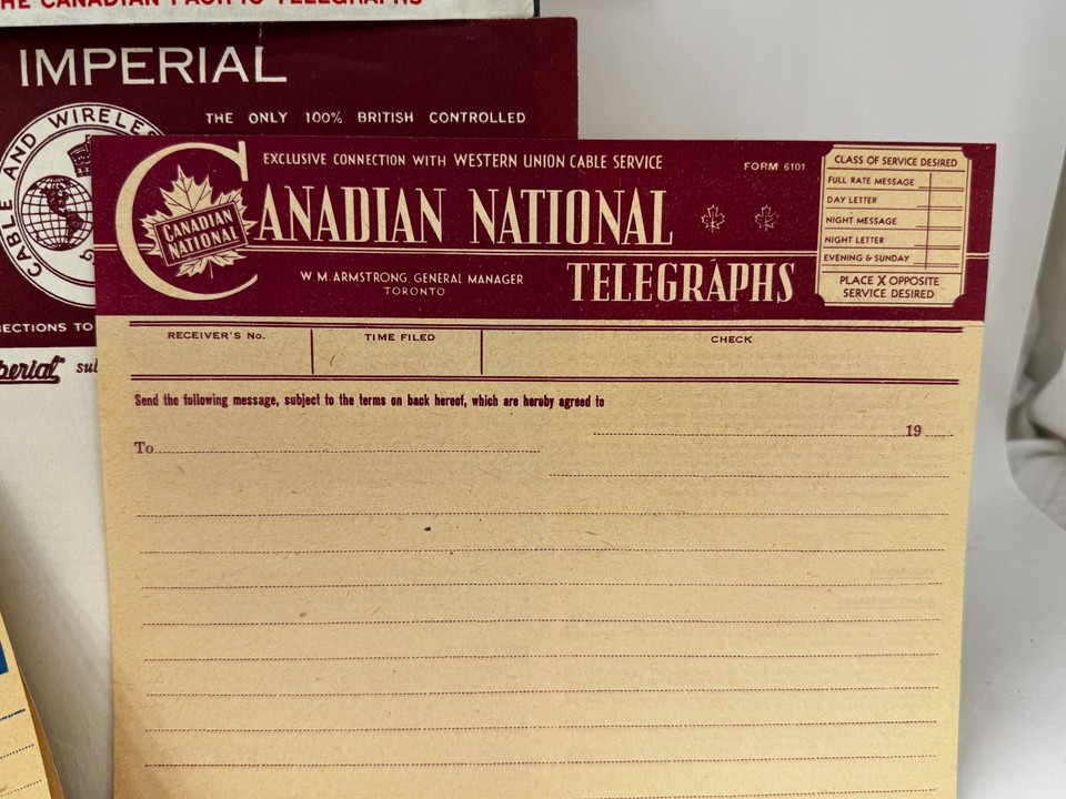 VINTAGE 6 CANADIAN NATIONAL TELECOMMUNICATIONS Unused Cablegrams ...