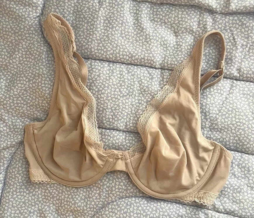 Nude Plunge Demi Bra Underwire Unlined Lace Cream Tan… - Gem
