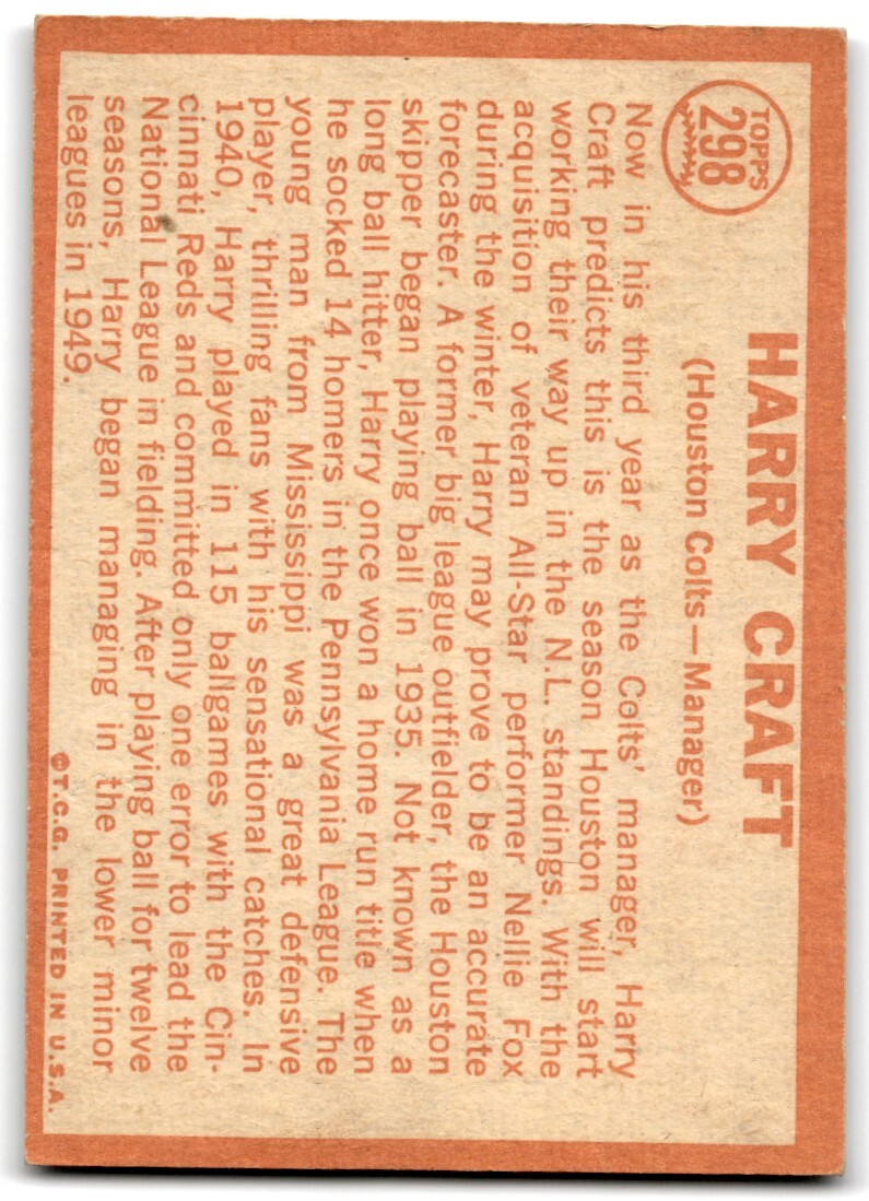 1964 Topps Harry Craft Baseball Cards #298 | eBay