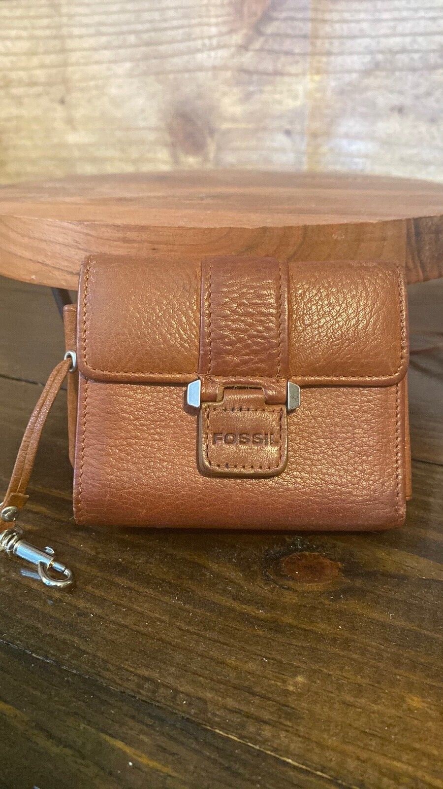 Fossil Keychain Brown Leather Mini Wallet Zip Pouch/ID Holder | eBay