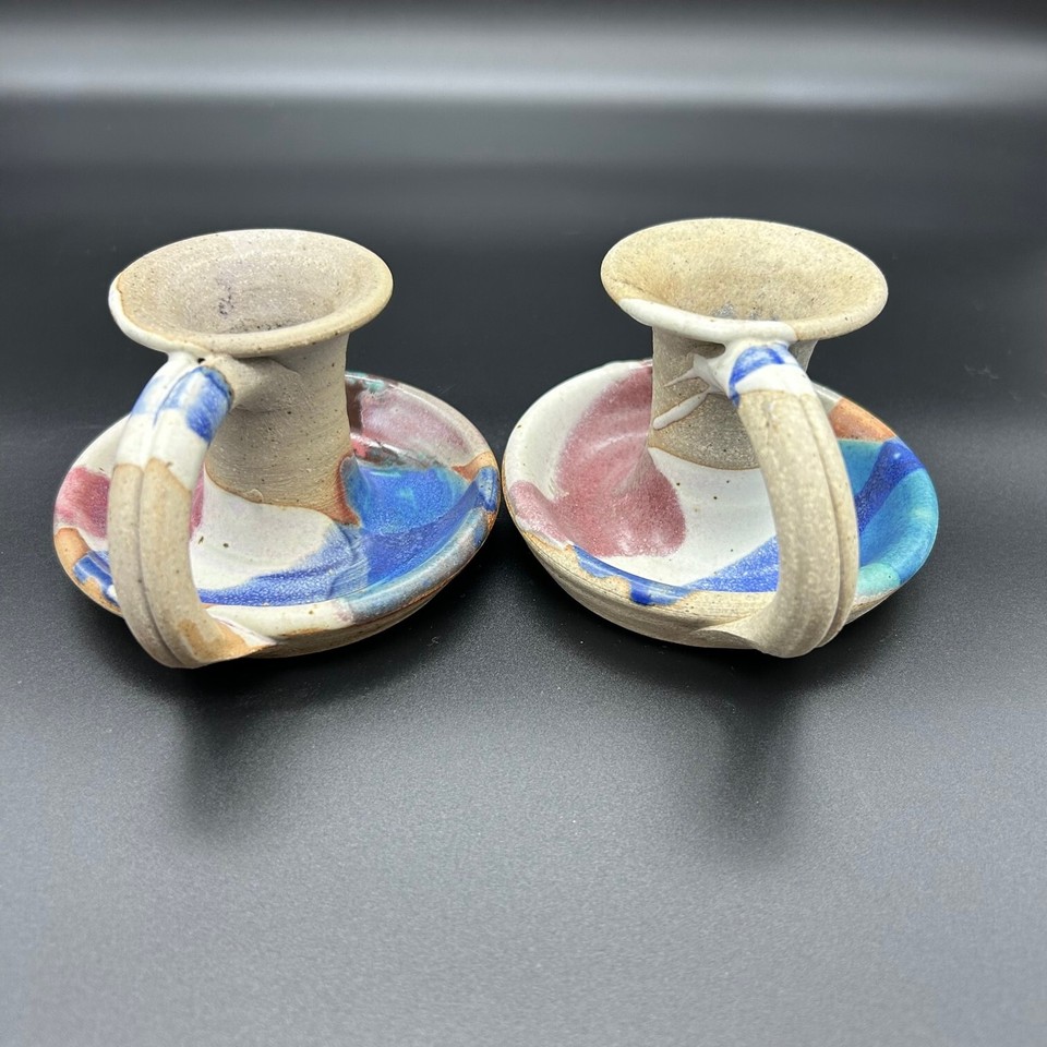 Klickitat Pottery Multi Colored Glaze Candlesticks Set of 2 by Ed ...