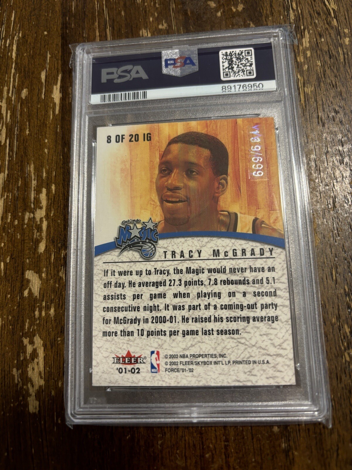 2001 Fleer Force Tracy Mcgrady /699 Psa 9 Inside The Game Orlando Magic ...