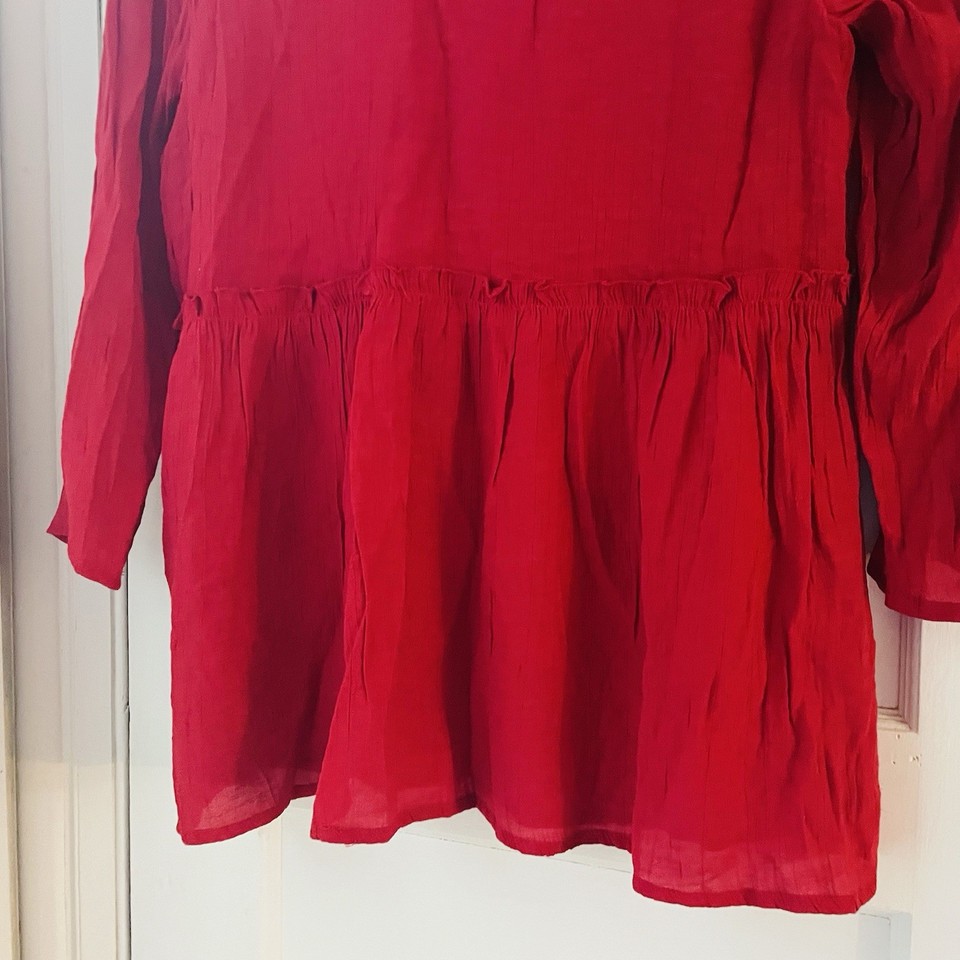 Emery Rose Red Womens Button Up Top Size Medium Ruffles Lightweight ...