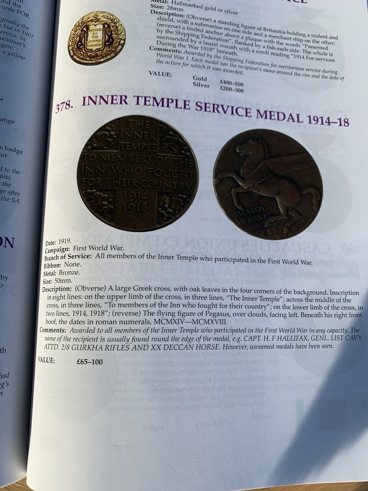 Very Rare Bronze WW1 Medal Inner Temple Tribute Medal 1918 - winged ...