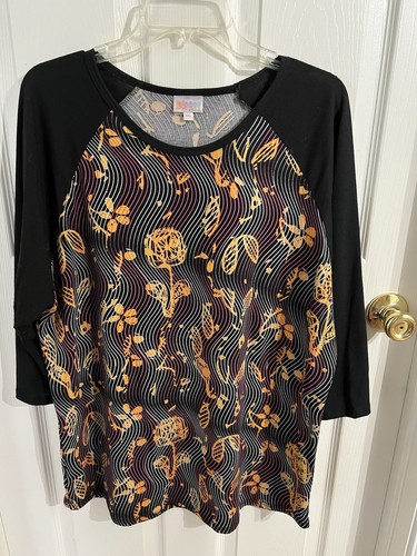 LULAROE BLACK PINK YELLOW STRIPED FLORAL RANDY TOP 3XL | eBay