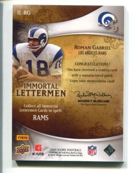 2009 Upper Deck Icons Immortal Lettermen Letter Patch Roman Gabriel ...
