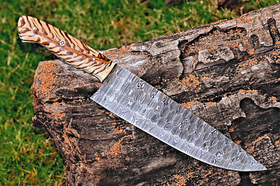 Custom Made Forged Damascus Steel Kitchen Chef Knife Pine Cone Resin ...