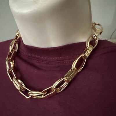 J CREW Large Gold Hammered Smooth Chain Link Choker Necklace BID 4 ...