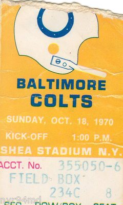1970 BALTIMORE COLTS @ NY JETS WORLD CHAMPIONS TICKET STUB - NAMATH | eBay