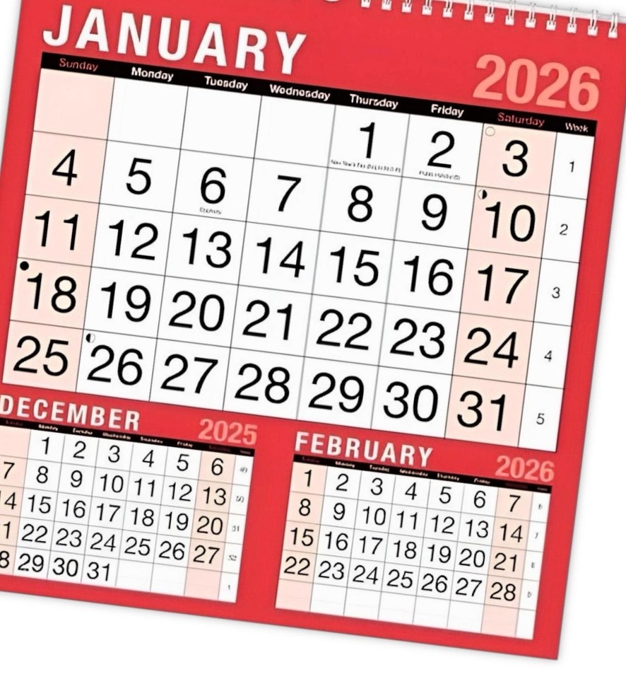 2026 Wall Calendar Calendar Large - 3 Months to View Planner Easy View ...