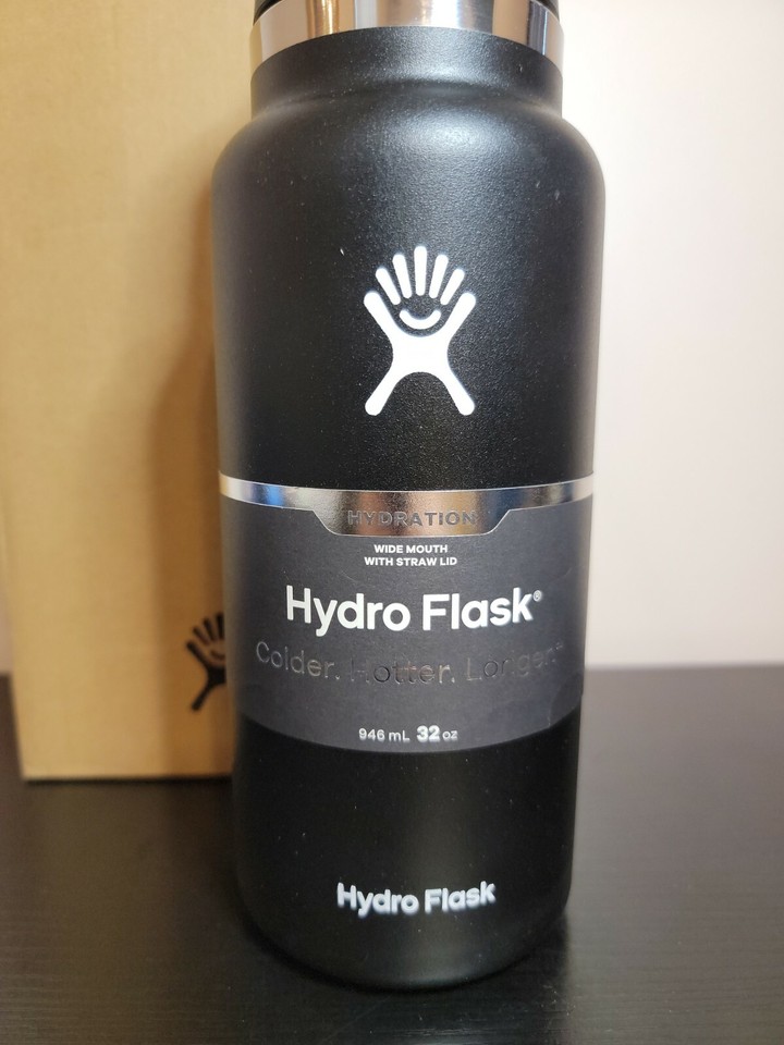 Hydro Flask Wide Mouth with Straw Lid 946ml/32oz. *BLACK* Small Dent ...