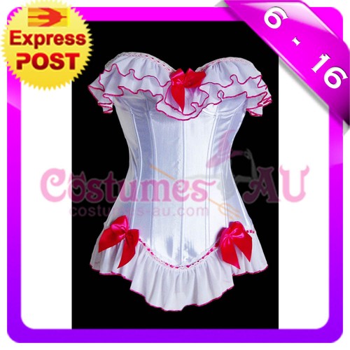 New Burlesque White Satin Bustier Lace up corset,g string, tutu skirt S ...