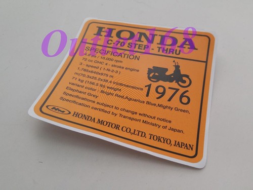 Honda C70 Passport Super Cub 70 Step Thru 1976 Decal Sticker Label ...