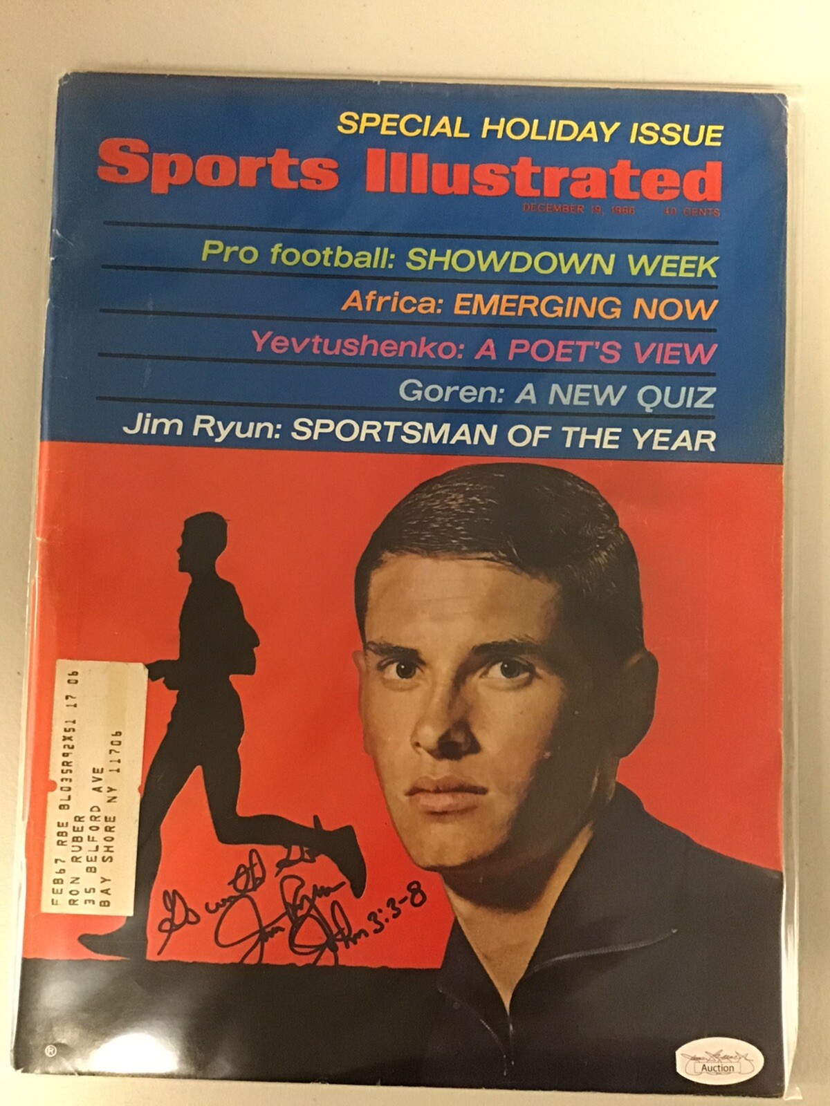 Jim Ryun Signed Sports Illustrated Magazine Track SOY Autograph JSA 12 ...