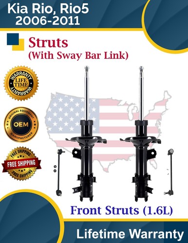 New OE Front Struts With Sway Bar For 2006-2011 Kia Rio/ Rio5 Lifetime ...