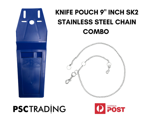 Butchers Knife Pouch 9" SK2 Stainless Steel Chain Combo Blue, Meat ...