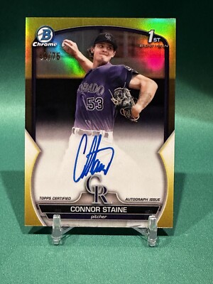 2023 Bowman Chrome Connor Staine Yellow Refractor 1st Auto /75 Rockies ...