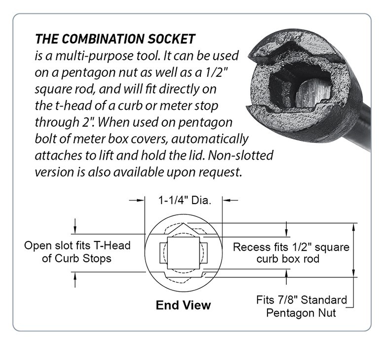 6' Combo Curb Rod/Curb Key, for Pentagon Curb Box Lids & Curb Stop ...