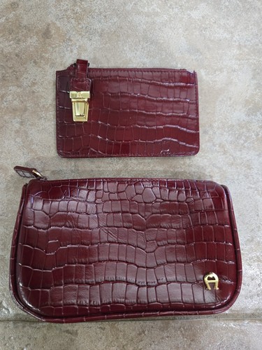 ETIENNE AIGNER Croc Embossed Leather Card ID Wallet And Cosmetic Case ...